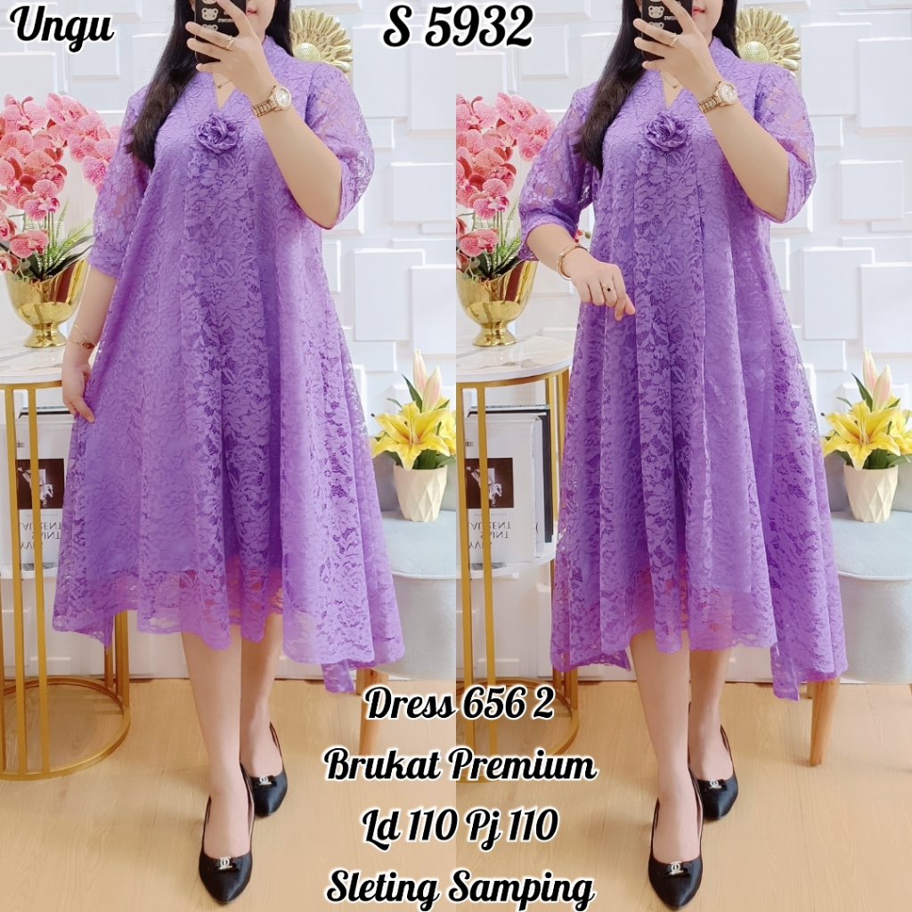 Jual S 5932# Dress Bahan Brukat 656 2 | Shopee Indonesia