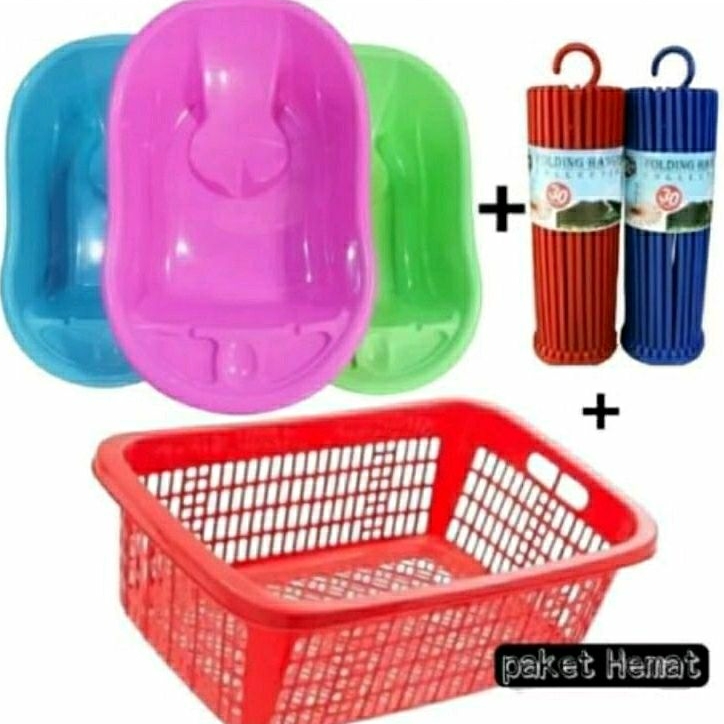 Jual (paket hemat)bak mandi bayi+keranjang baju bayi+folding 30 stik ...