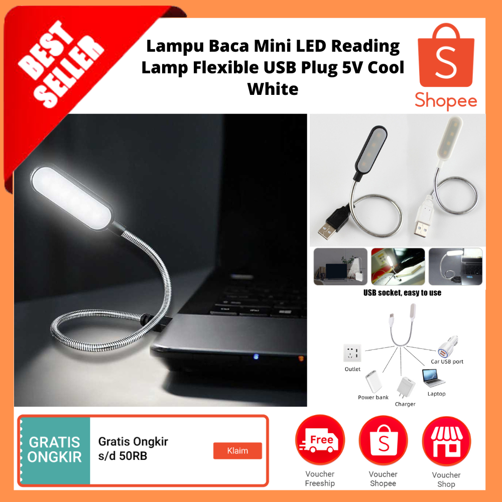 Jual Lampu Baca Mini LED Reading Lamp Flexible USB Plug 5V Cool White / Lampu Meja Fleksibel LED ...