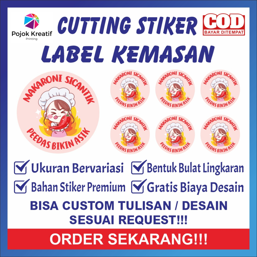 Jual Cetak Cutting Stiker Label Kemasan Makanan Makaroni A14 Pink Merah ...