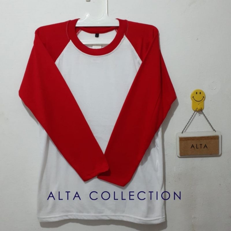 Jual kaos polos raglan - putih tangan merah | Shopee Indonesia