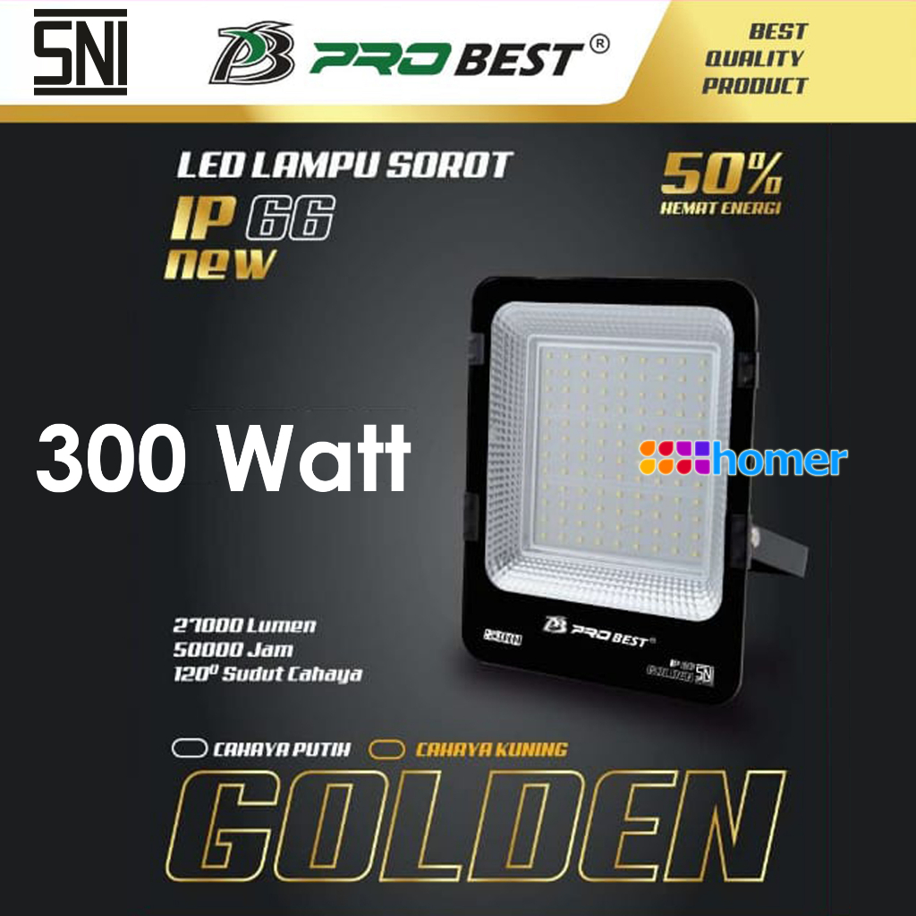 Jual PROBEST Golden Lampu LED sorot Lampu tembak LED ip66 SNI waterproof 300w 300watt 300 w 300 ...