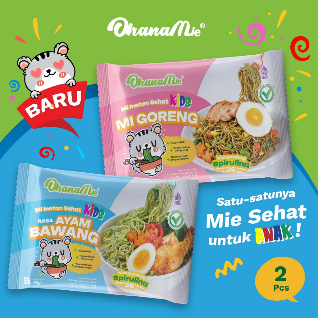Jual Mie Anak Sehat Instan Spirulina Non MSG Ohana Mie - Mix 2 pcs ...