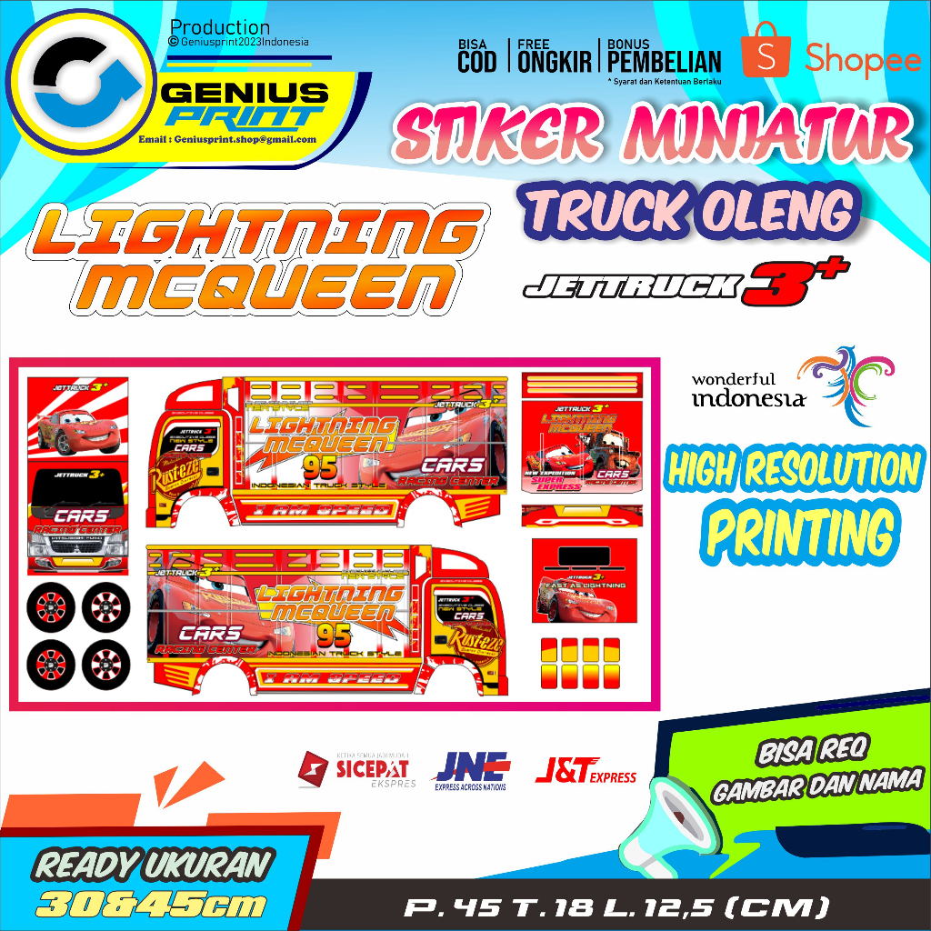 Jual Stiker Mainan Miniatur Truk Animasi Kartun/game Motif Cars ...