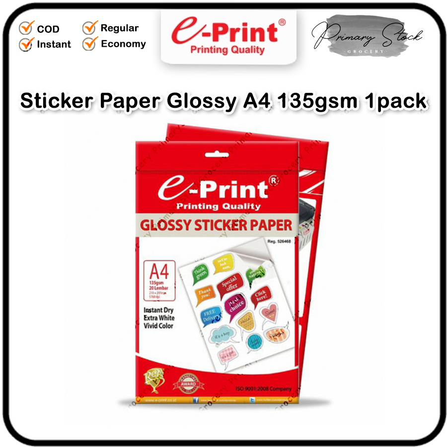 Jual Kertas Stiker Glossy E-Print Sticker Photo Paper A4 135 GSM 20LBR ...