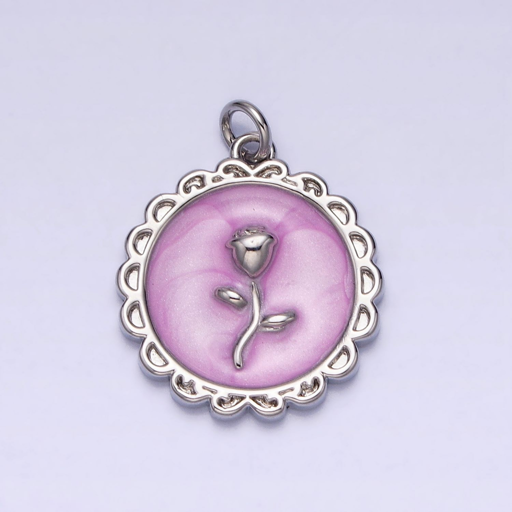 Jual Modan - Premium Gold Filled Enamel Rose Flower Round / Love Charm ...