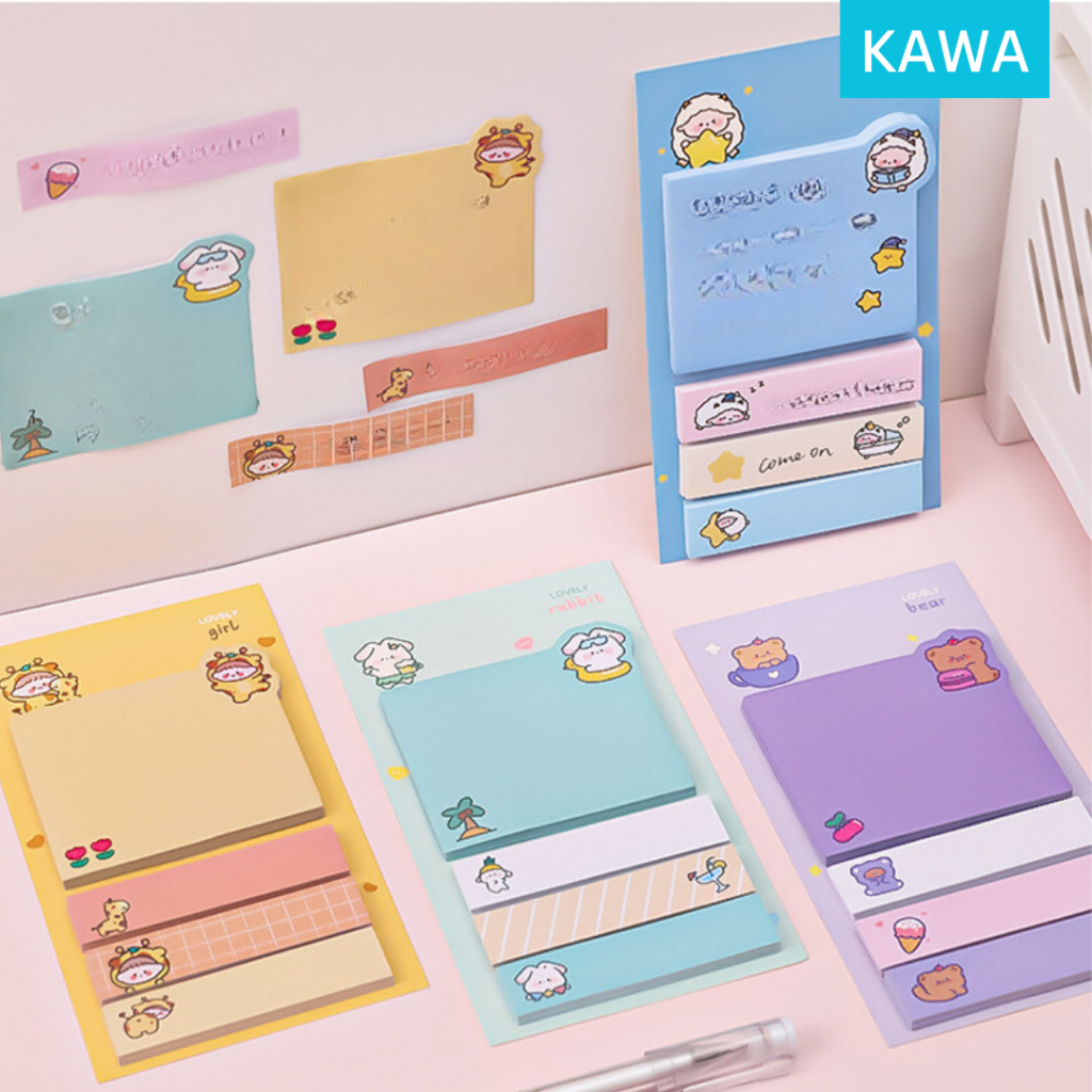 Jual KAWA Sticky Notes Set 4 Motif Berwarna Full Color Lucu Karakter ...