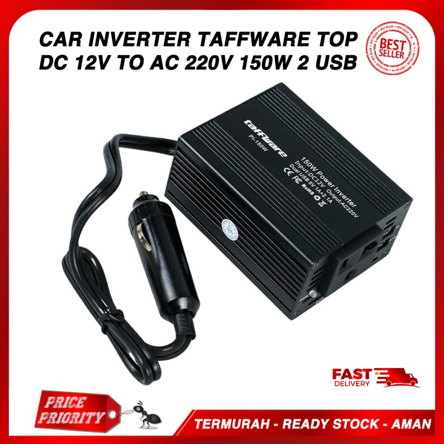 Jual Taffware Car Power Inverter DC 12V to AC 220V 150W Watt 2 USB ...