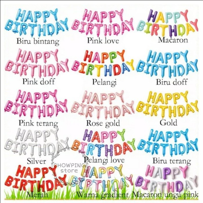 Jual SET Balon Foil Huruf Happy Birthday Ulang Tahun isi 13 Huruf Balon ...