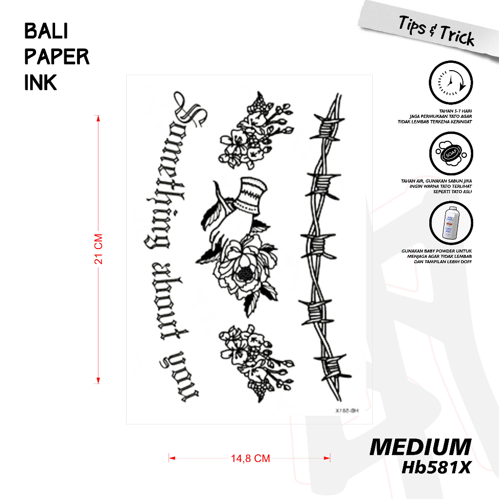 Jual Bali Paper Ink HB581X Letter Oldschool Tatto Temporary Basic Tato ...