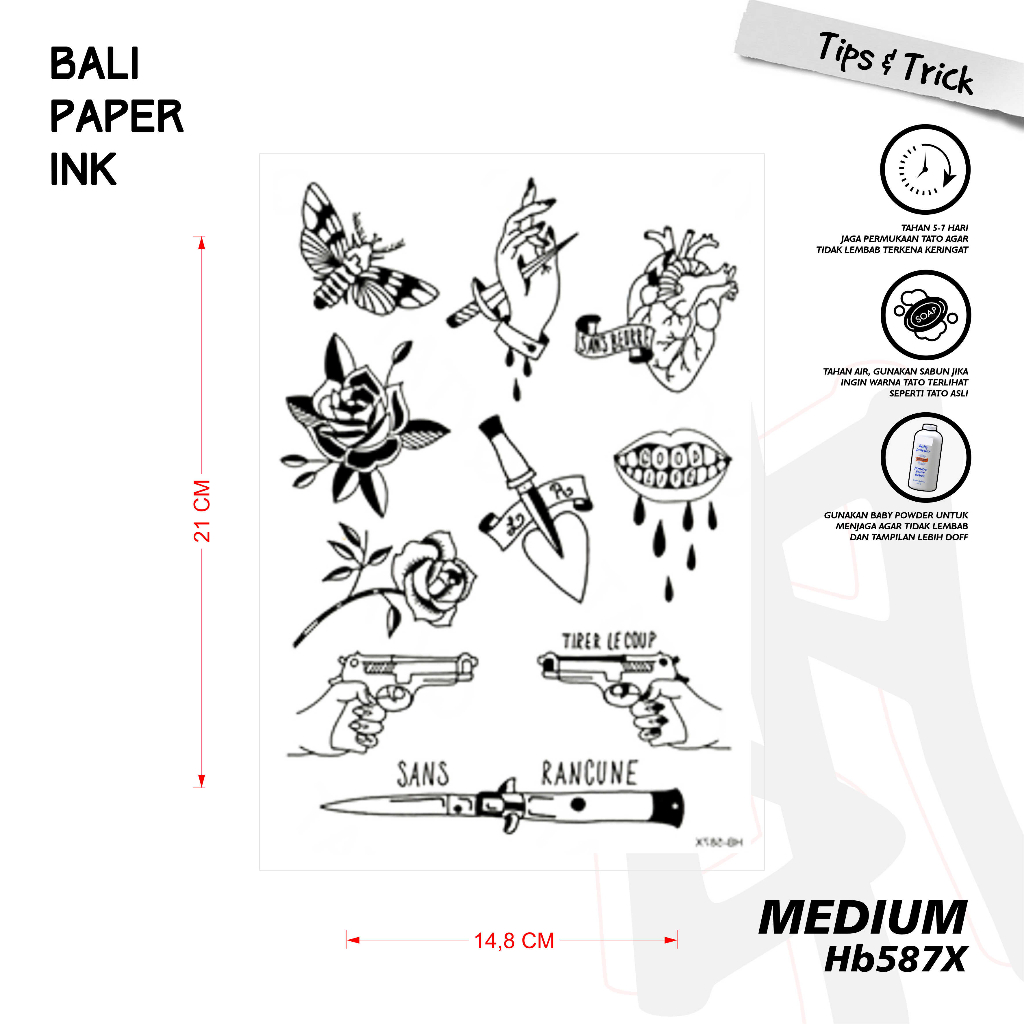 Jual Bali Paper Ink HB587X Oldschool Tatto Temporary Basic Tato ...