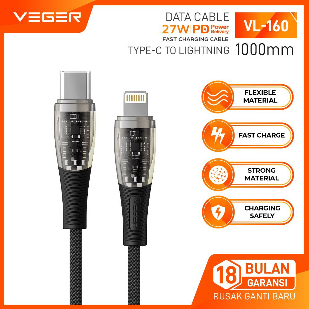 Jual VEGER VL-160 Kabel Data Cable Type C to Lightning For iPhone PD ...