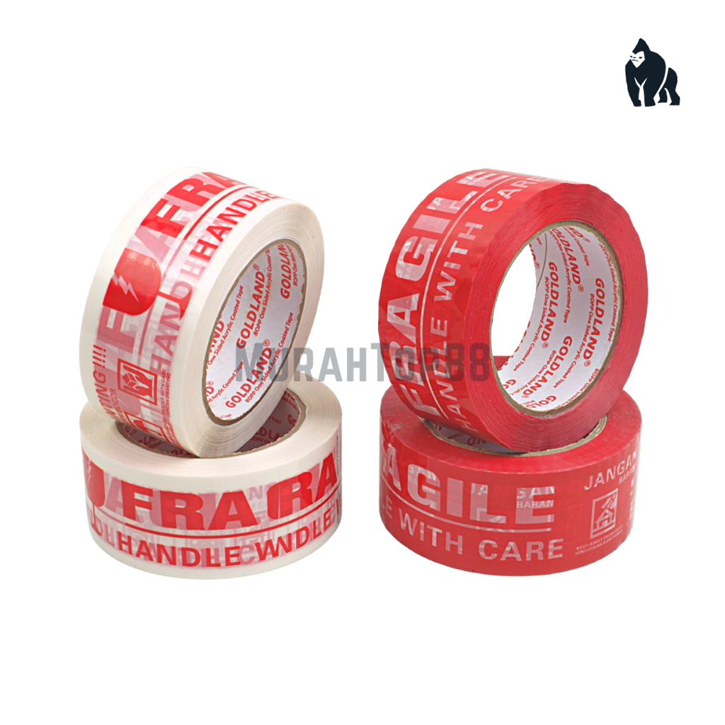 Jual Lakban Fragile Merah Putih Goldland 2 Inch / Plakban OPP Isolasi ...