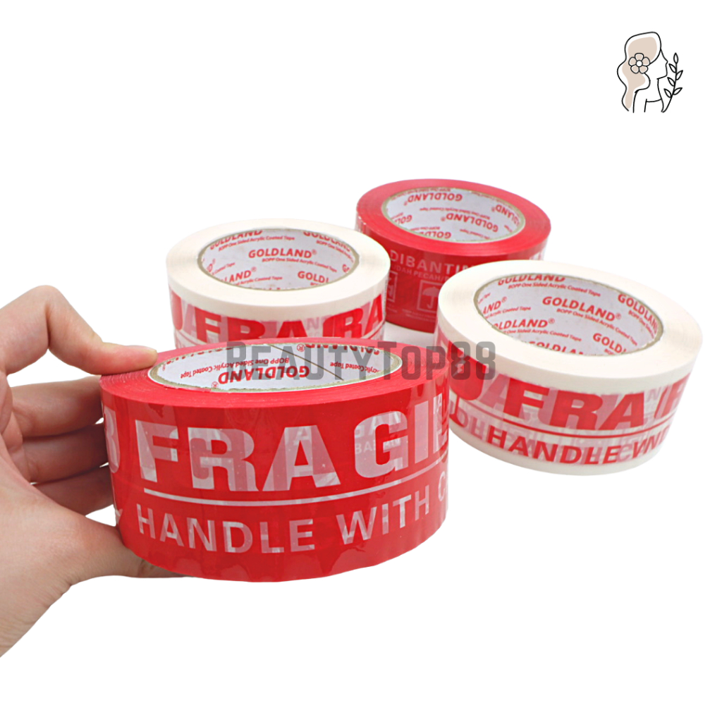Jual Lakban Fragile Merah Putih Goldland 2 Inch / Plakban OPP Isolasi ...