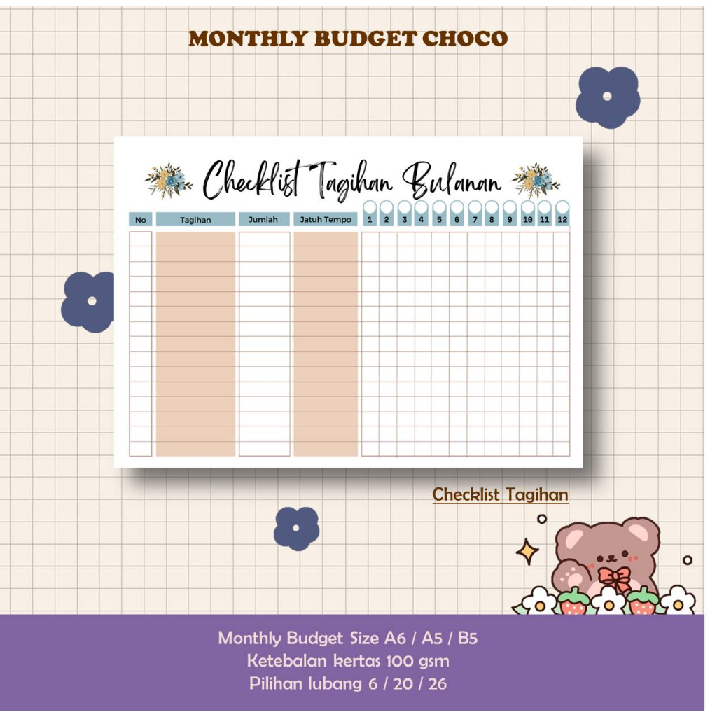 Jual MONTHLY BUDGET Choco PLANNER CATATAN KEUANGAN CASHFLOW PENGELUARAN BULANAN / FINANCIAL ...