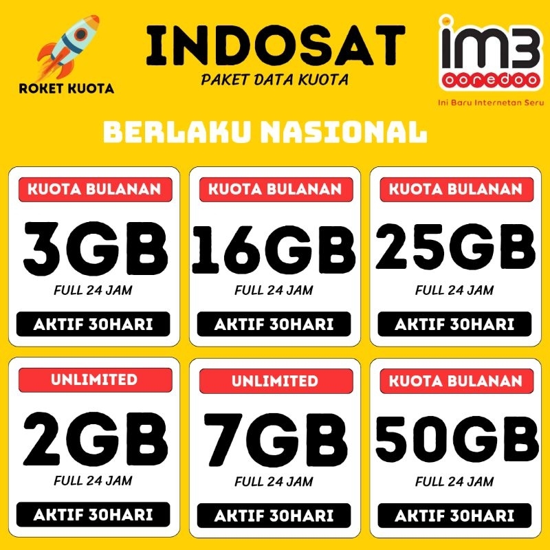 Jual PAKET DATA INDOSAT UNLIMITED INJECT ISI ULANG KUOTA IM3 FREEDOM ...