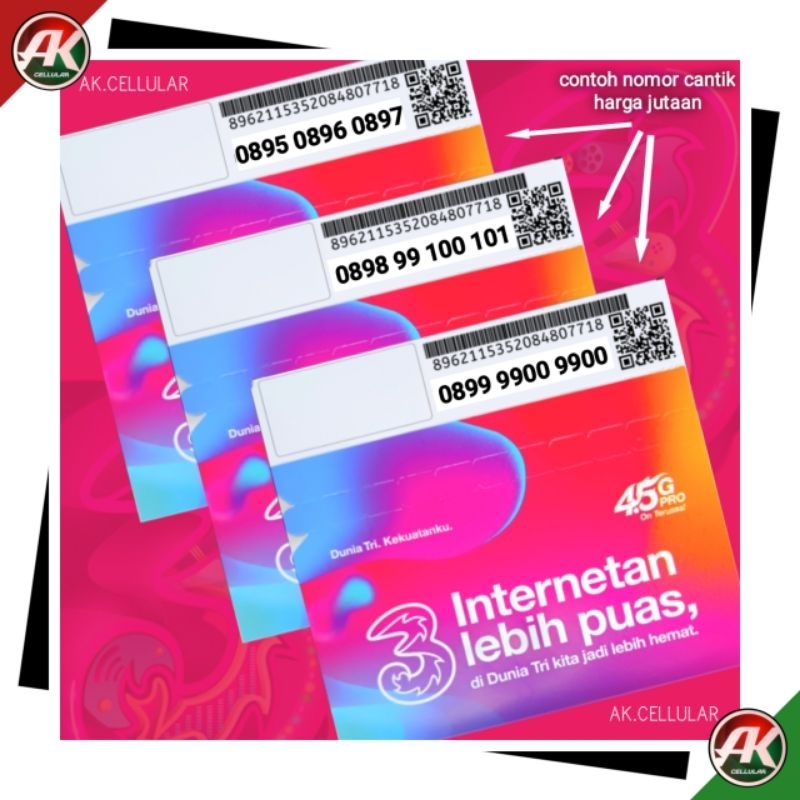 Jual No Cantik Tri Kartu 3 Perdana Three Isi Kuota 5gb Nasional ...