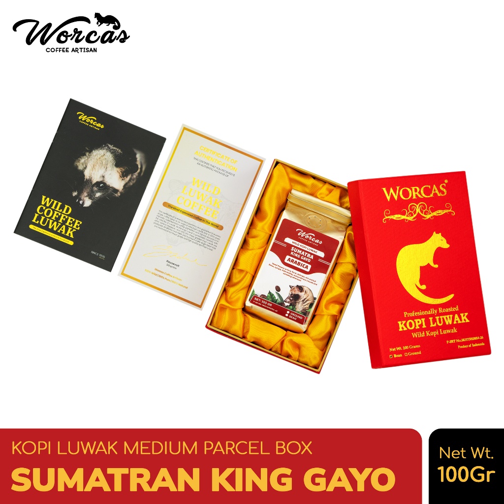 Jual WORCAS Kopi Luwak Liar Sumatran King Gayo 100gr - Medium Gift Box ...