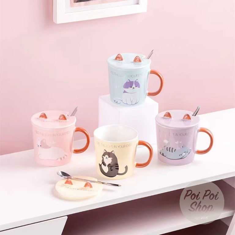 Jual Gelas Keramik Mug Kucing Lucu Cat Kuping Besar dengan Tutup dan ...