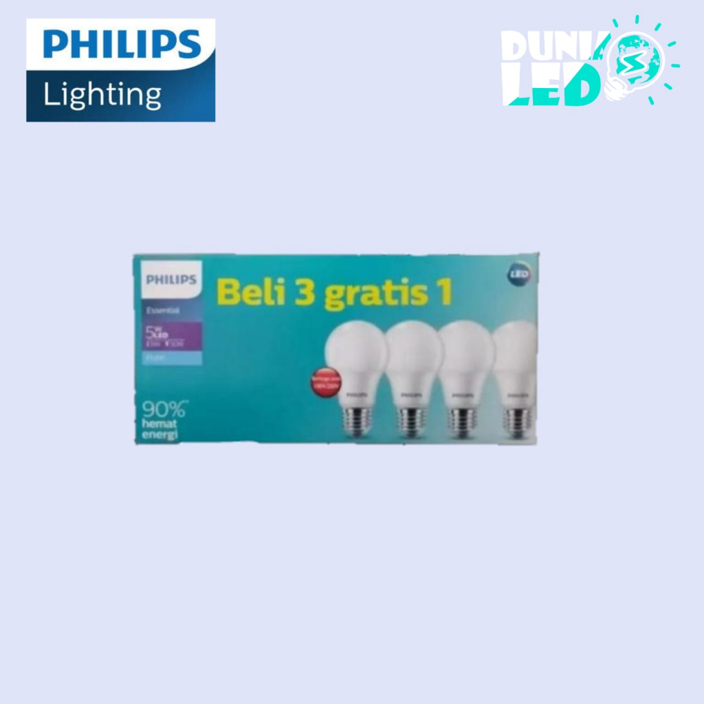Jual Lampu Philips Essential Led 5W 6500K Putih - Paket 3 Gratis 1 ...
