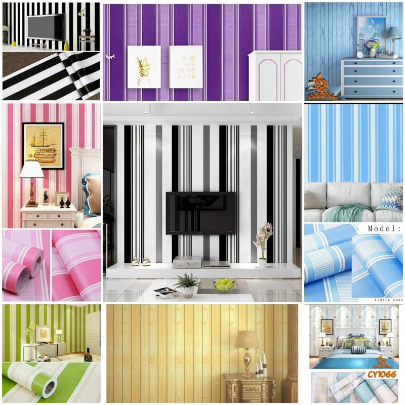 Jual Wallpaper Sticker Dinding Motif Salur Garis2 Dekorasi Ruang Tamu Wallpaper Garis Wallpaper ...