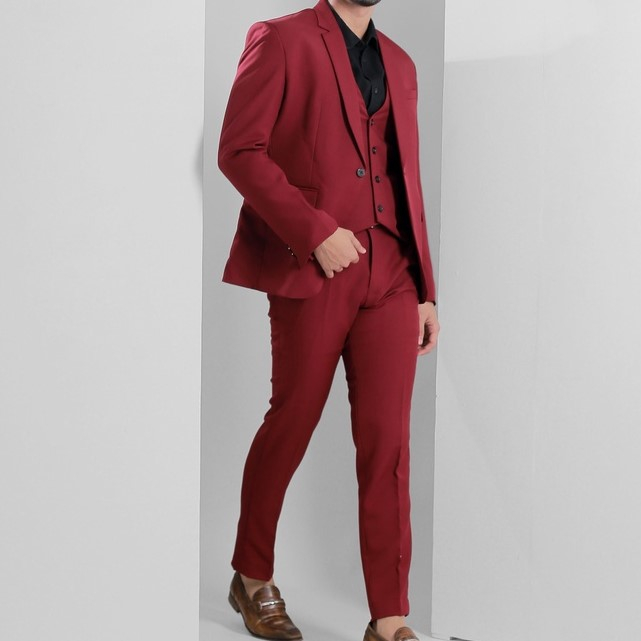 Jual 3 In 1 Set Jas Pria Tuxedo Warna Merah Marun Setelan Jas Pria ...