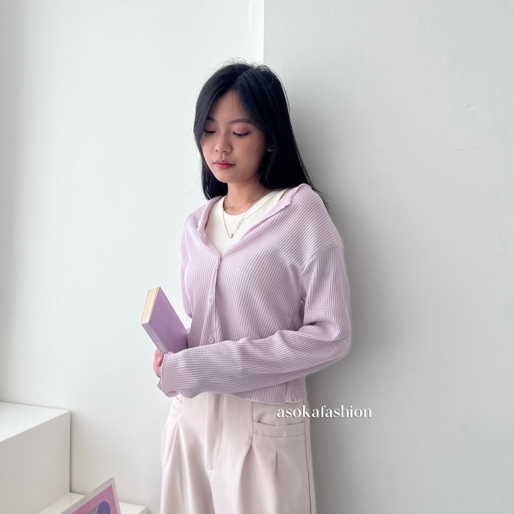 Jual ASOKA Rue Cardigan 2191 - Outer Longsleeve Crop Top - Atasan Wanita Korean Cardi Waffle ...