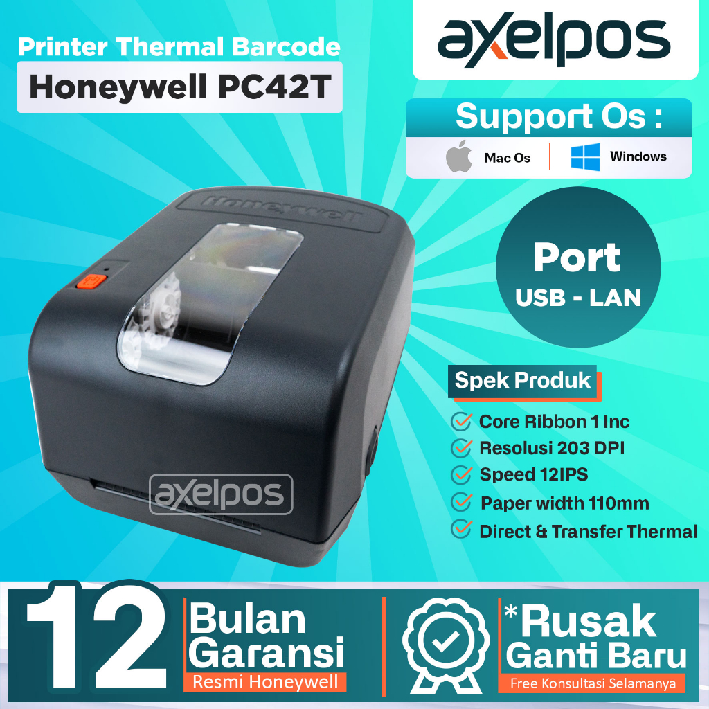 Jual Axelpos PRINTER BARCODE THERMAL LABEL HONEYWELL PC42T KONEKSI USB - LAN | Shopee Indonesia