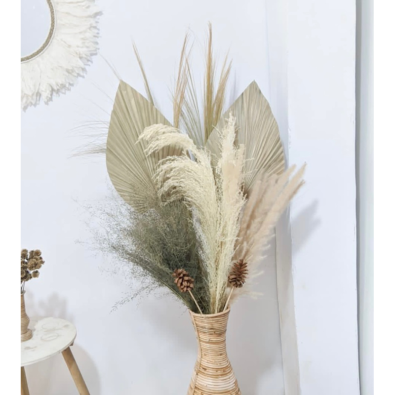 Jual PAKET HEMAT DAN VAS ROTAN 50CMPAMPAS+DAUN PALEM KERING+BUNGA ...