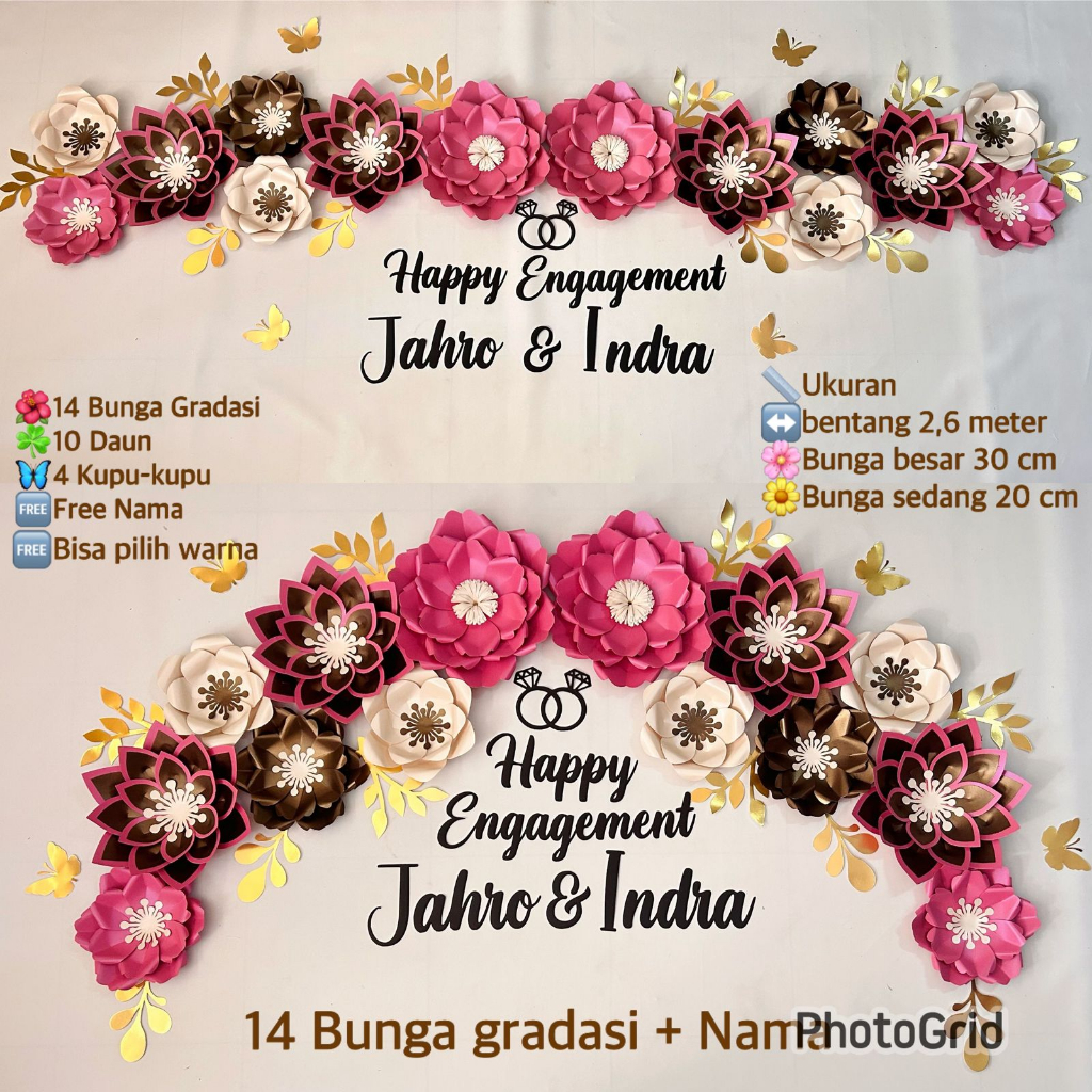 Jual Paper Flower Engagement set lengkap Lamaran wedding dekorasi bunga ...