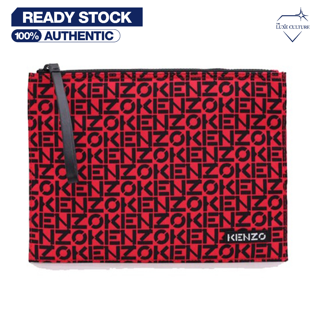 Jual Kenzo All Over Monogram Red Pochette / Tas Genggam Branded ...