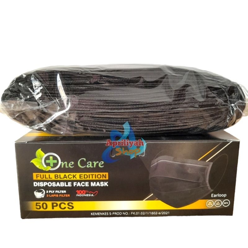 Jual Masker Earloop Cantol Hitam One Care / Ne Care Hitam 1 Box 50 Pcs ...