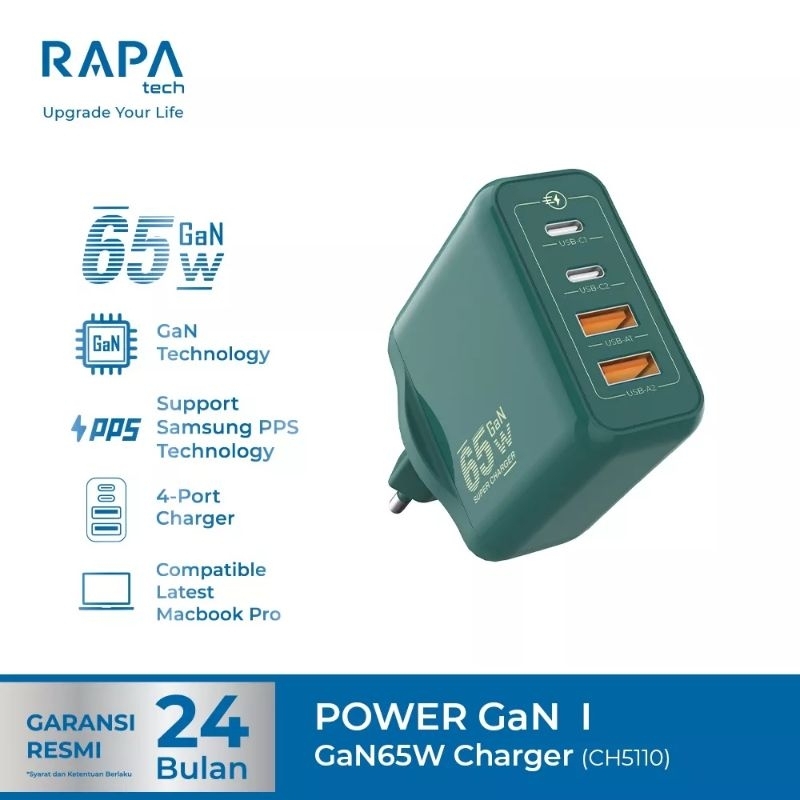 Jual RAPA tech CH5110 POWER GAN I Fast Charger GaN 65W 4 Port | Shopee Indonesia