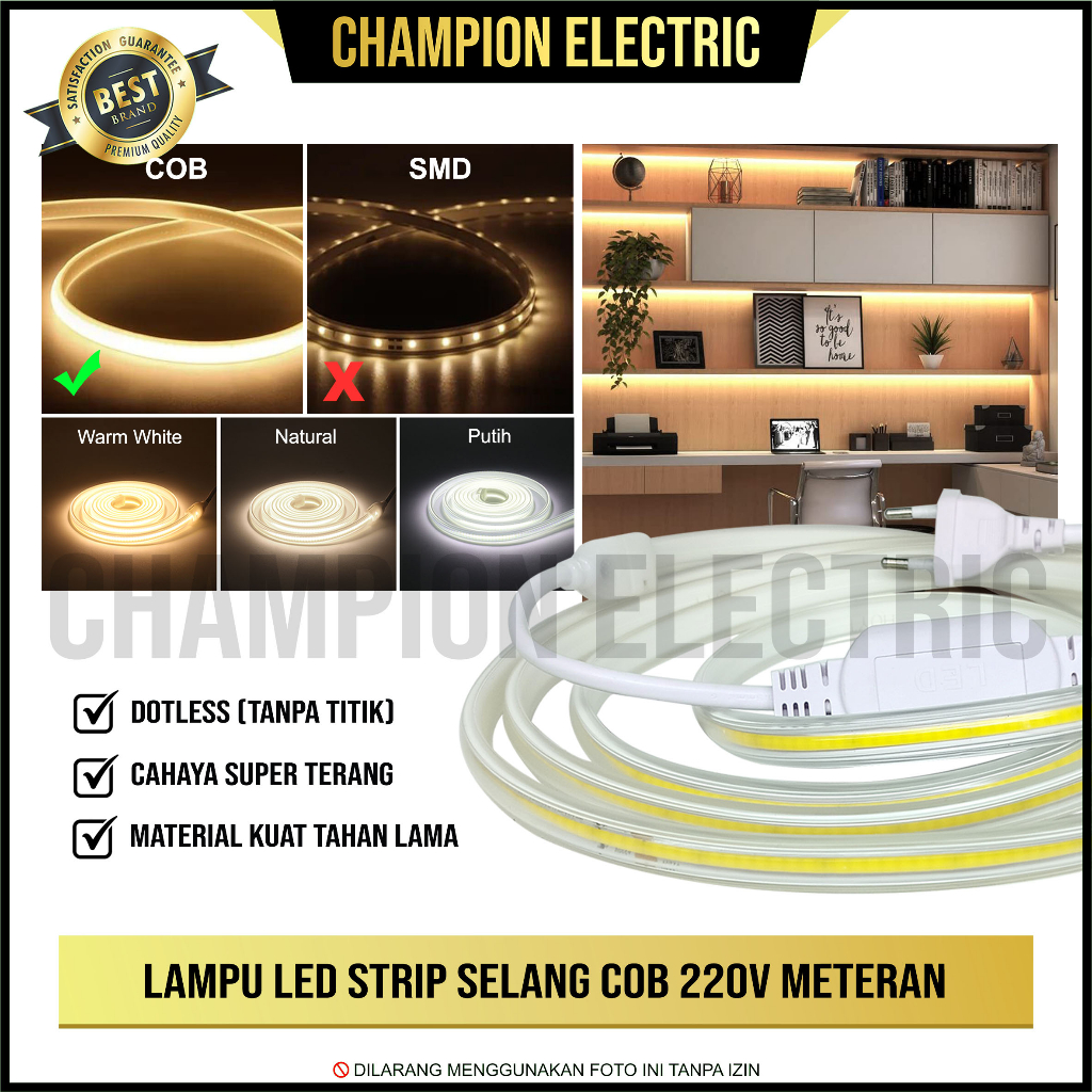 Jual Lampu Strip LED COB 220V Selang Outdoor Waterproof Dotless Meteran ...