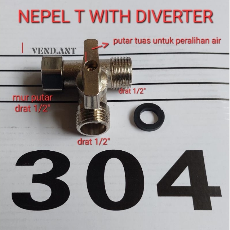Jual nepple Tee with diverter / sambungan T diverter stainless 1/2 ...