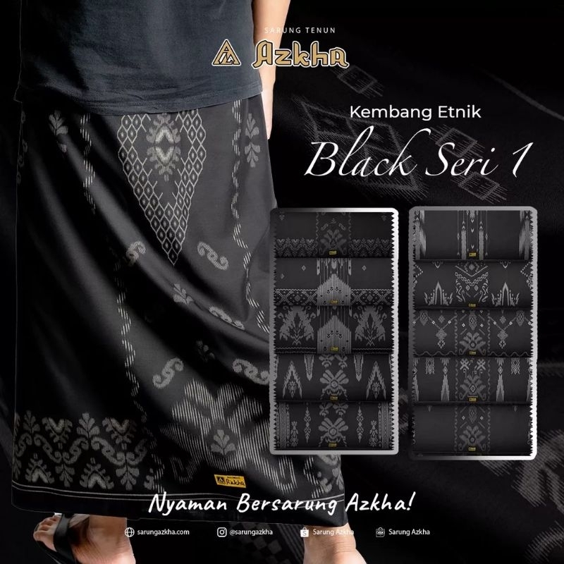 Jual AZKHA KEMBANG ETNIK BLACK SERIES | Sarung Tenun Dewasa Azkha Motif Kembang Warna Hitam Bisa ...