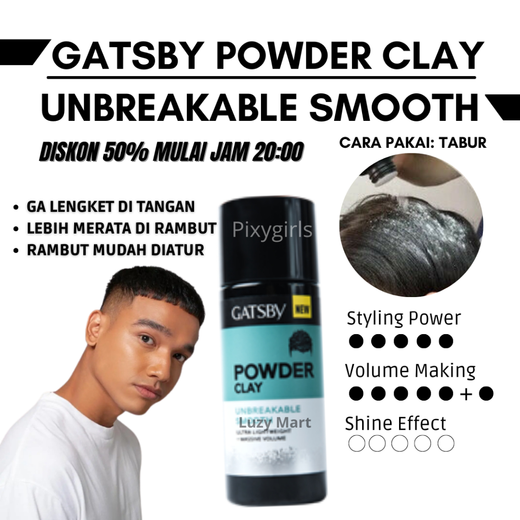Jual Gatsby Powder Clay Unbreakable Smooth Hair Styling Powder 20gr ...