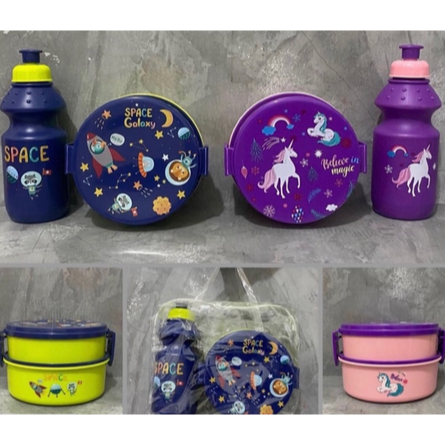 Jual Tempat Makan Botol Minum Set Tempat Makan Anak 2 Tingkat / Lunch Box Kotak Makan Unicorn ...