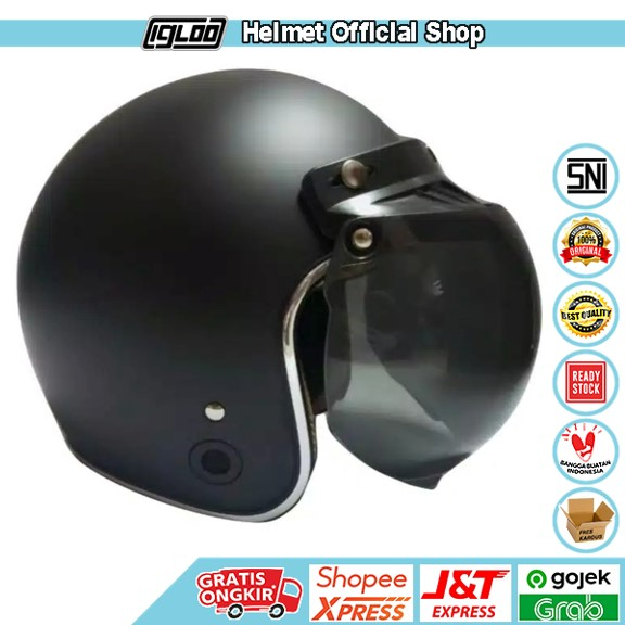 Jual Helm Bogo / Helm Retro / Helm List Chrome Black Doff Silver HKM ...