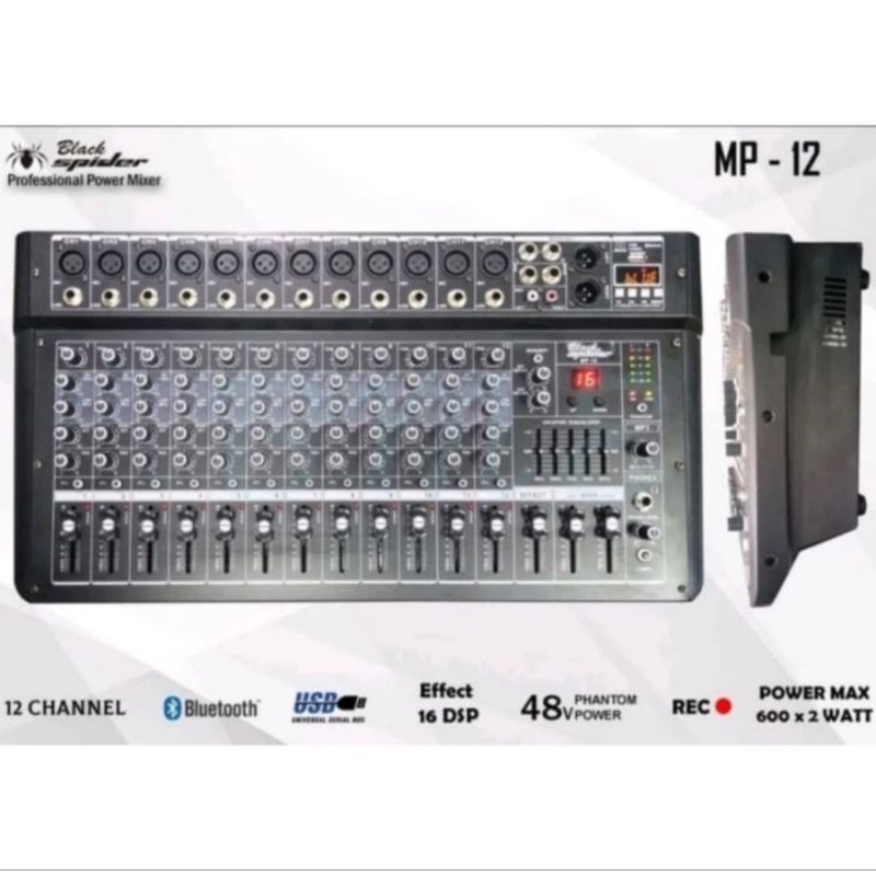 Jual power mixer audio 12 channel black spider mp 12 original | Shopee ...