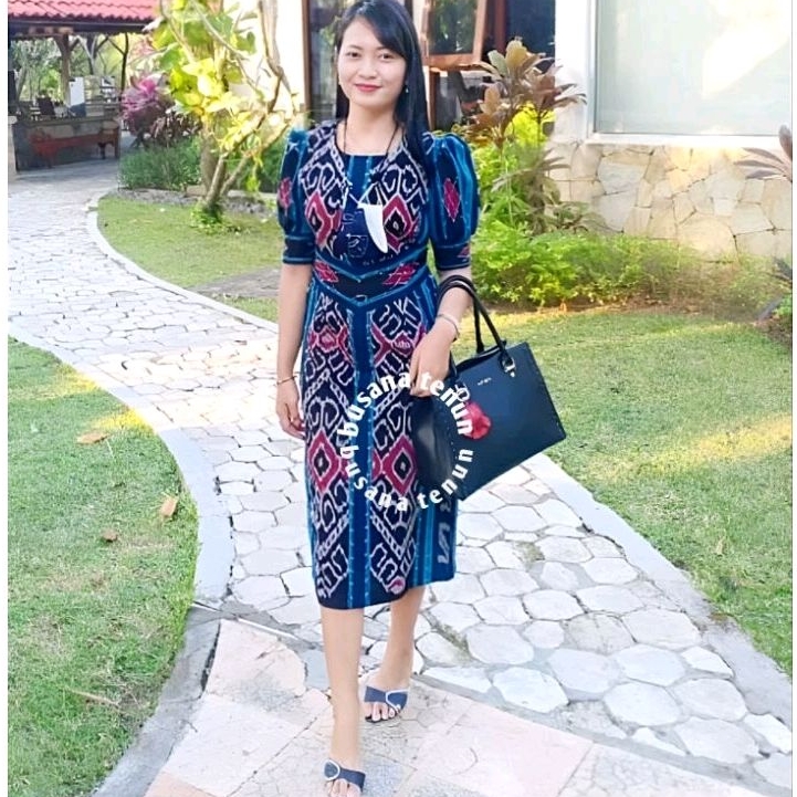 Jual BAJU TENUN DRESS TENUN KEKINIAN MODEL LENGAN BALON BUSANA TENUN ...