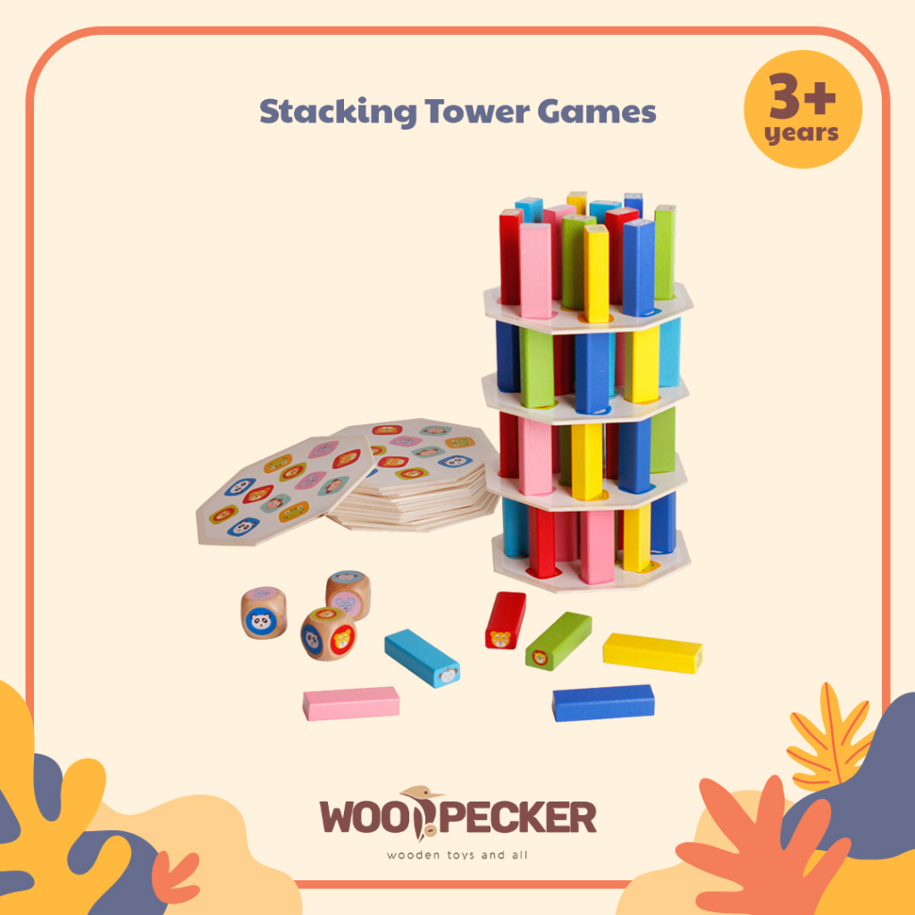 Jual Woodpecker - Mainan wooden stacking animal tower menara balok hewan kayu edukasi anak ...