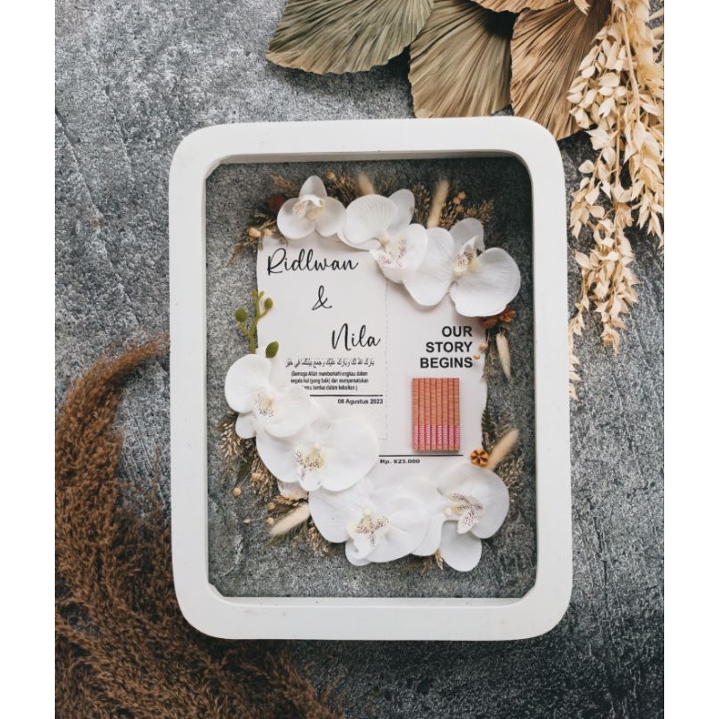 Jual Mahar Pernikahan Bunga Anggrek Frame Putih Transparan Akrilik ...