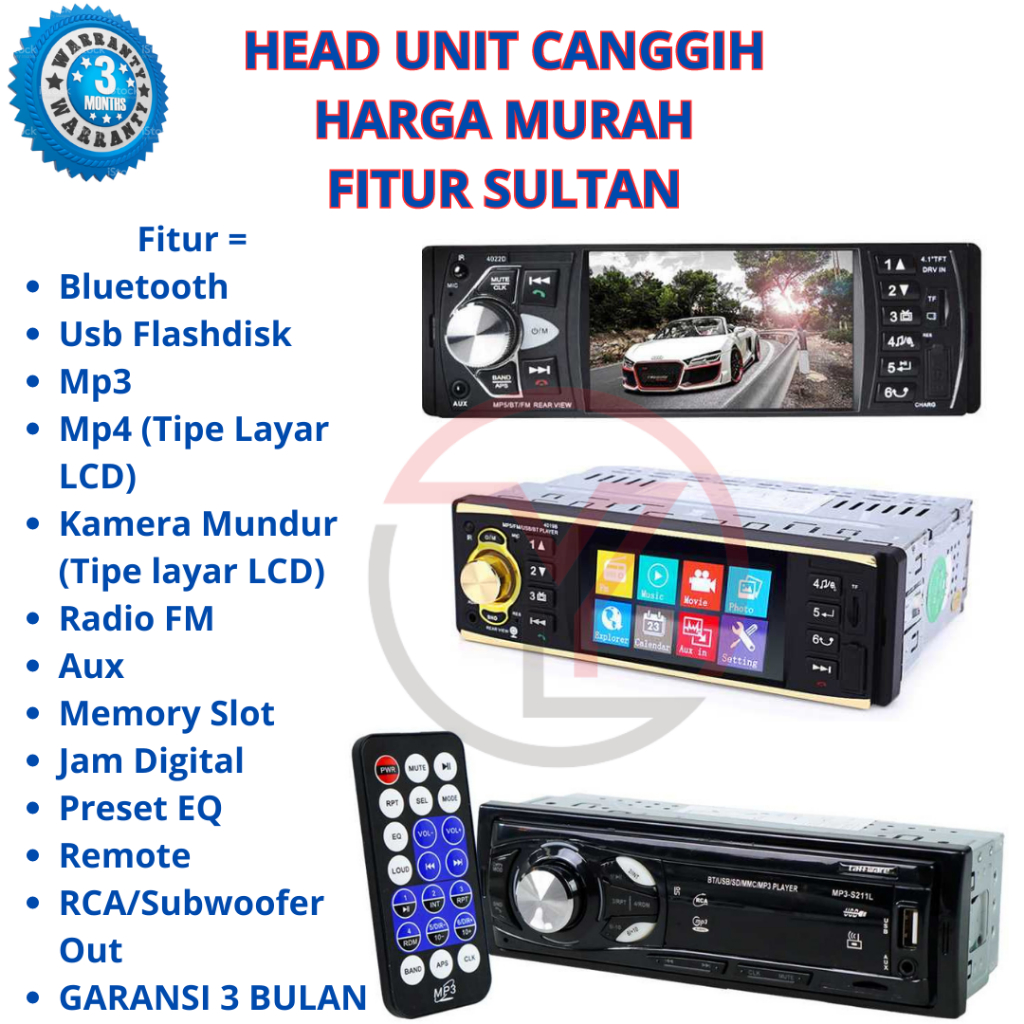 Jual Head Unit Single Din Tape Mobil MP3 Bluetooth USB Taffware Headunit Murah MP3-S211L JSD-520 ...