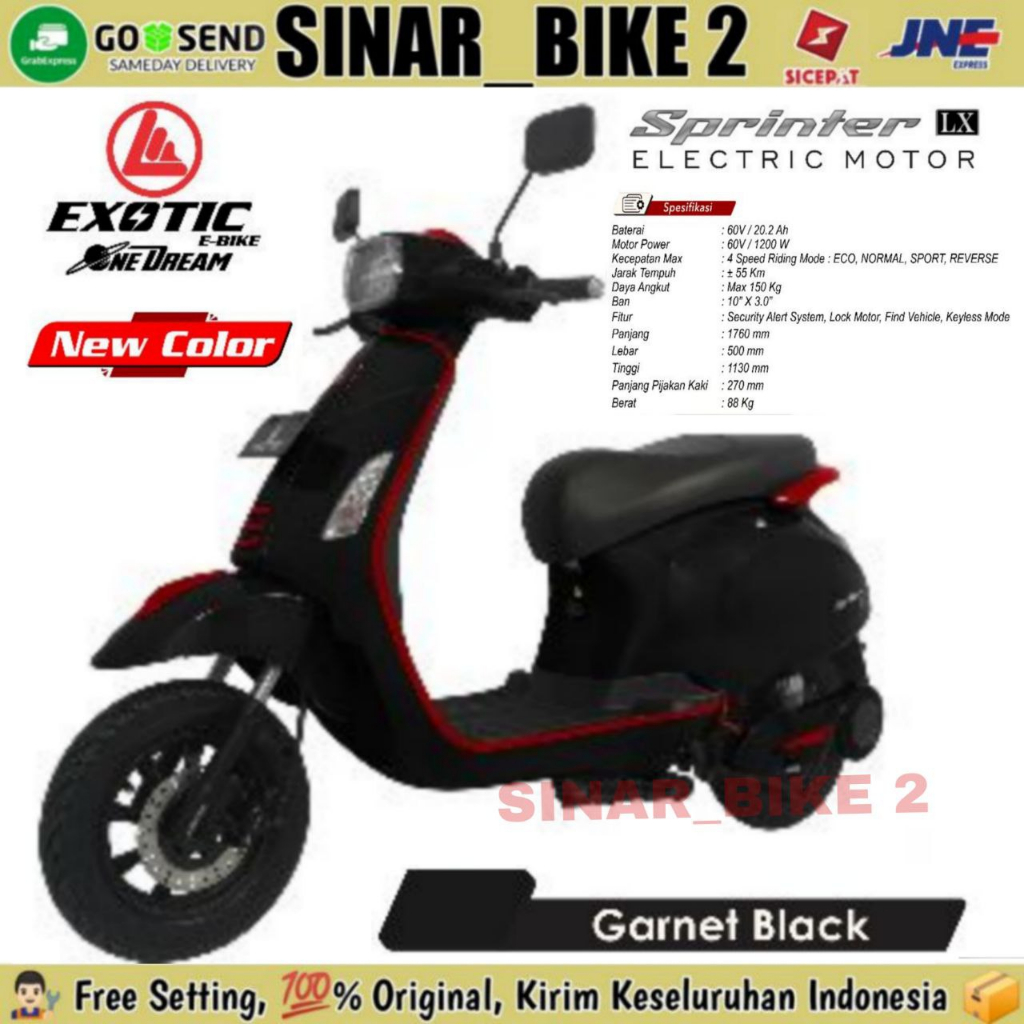 Jual Sepeda Motor Listrik Electric EXOTIC SPRINTER LX Vespa 1200 Watt ...