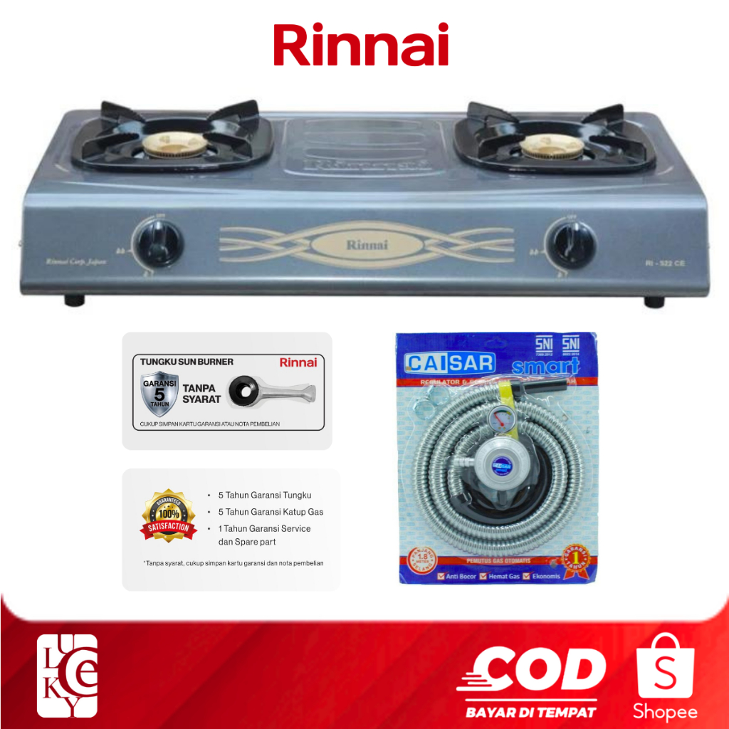 Jual Kompor Gas 2 Tungku Rinnai RI-522CE Plus Selang Regulator | Shopee ...