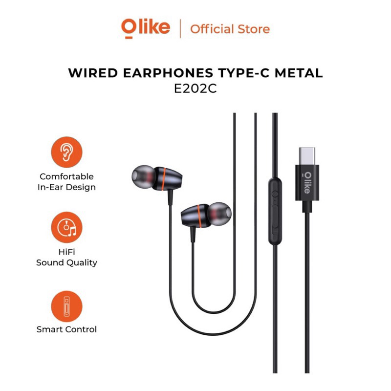 Jual OLIKE E202C HEADSET HANDSFREE TYPE-C WIRED EARPHONE MIC IN EAR ...