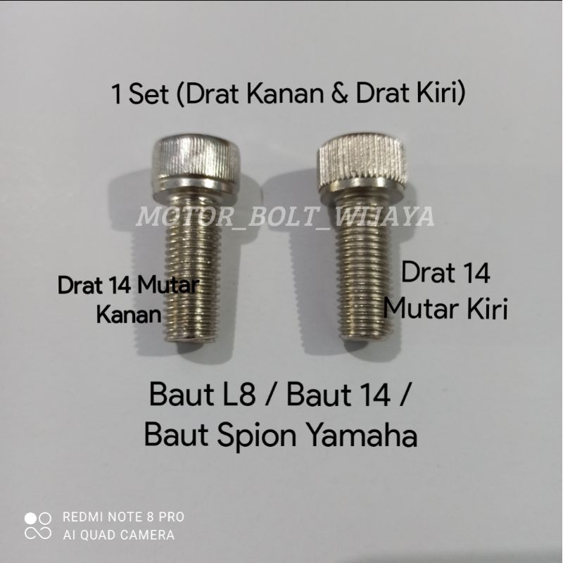 Jual 1 Set Baut L Spion Yamaha M10x25mm Nekel Drat Kiri Dan Drat Kanan ...