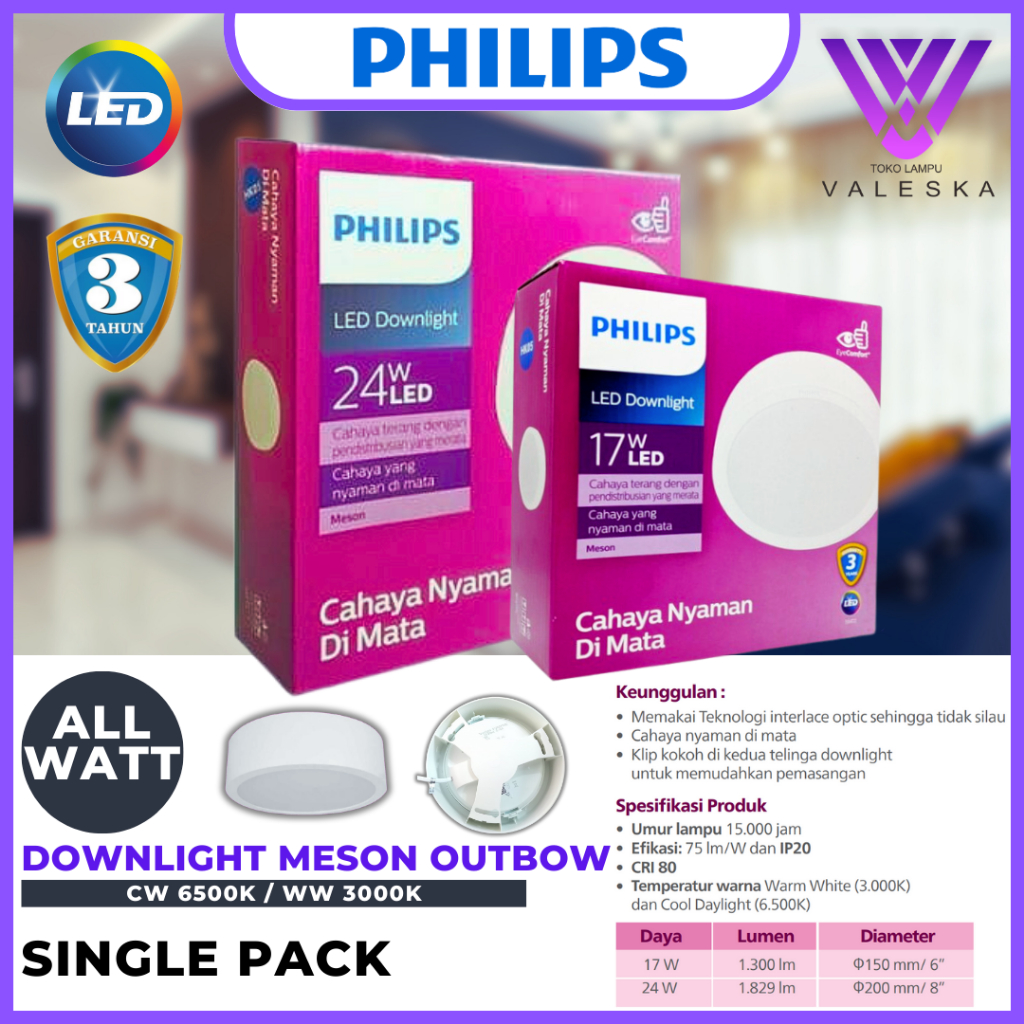 Jual Philips Downlight LED Meson Outbow 17W 24w Plafon Tempel 17 Watt ...