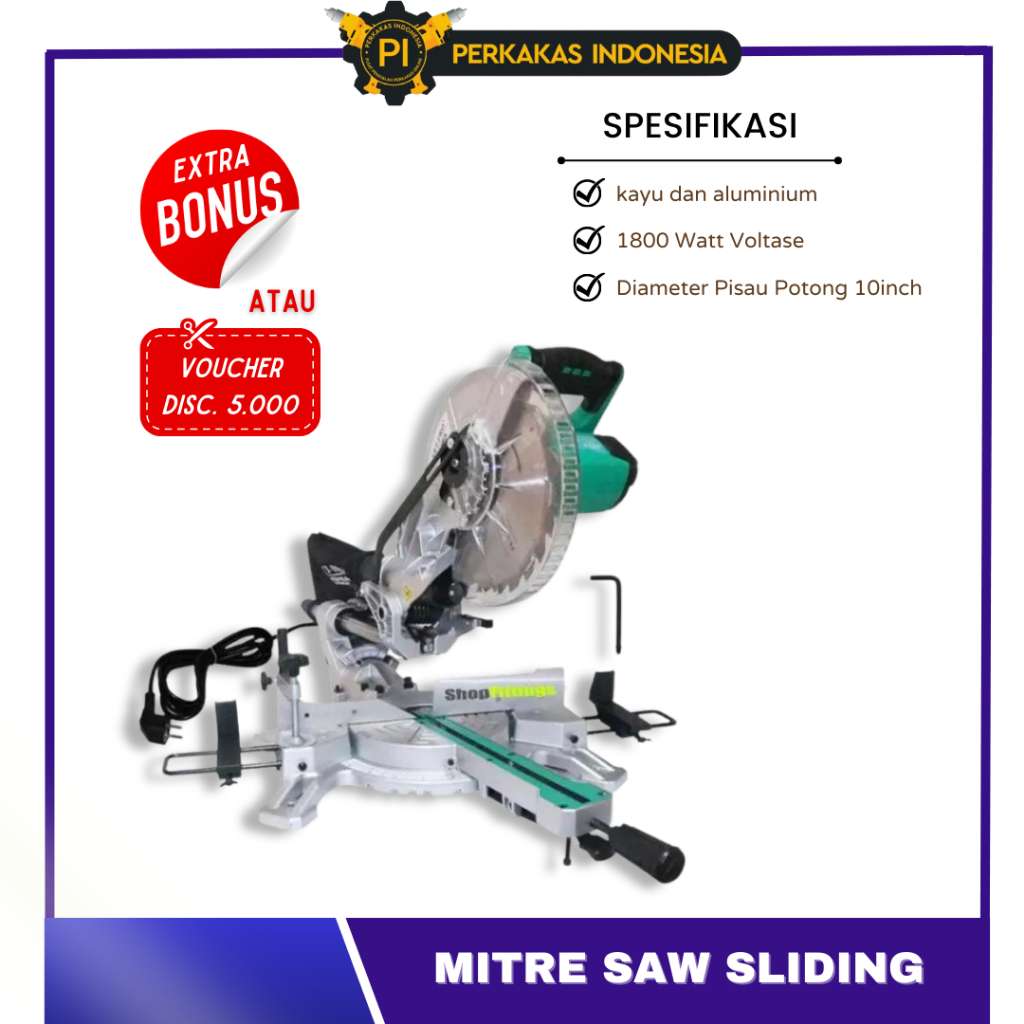 Jual Mesin Miter Saw NRT PRO MS 1055 10 Inch Sliding Laser Mesin Gergaji Potong Kayu Aluminium ...